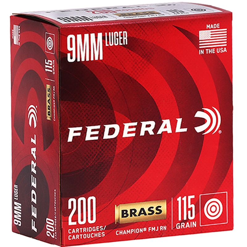 Federal Champion 9mm Luger Ammo 115 Gr FMJ 200 Rounds Value Pack - Ammo ...