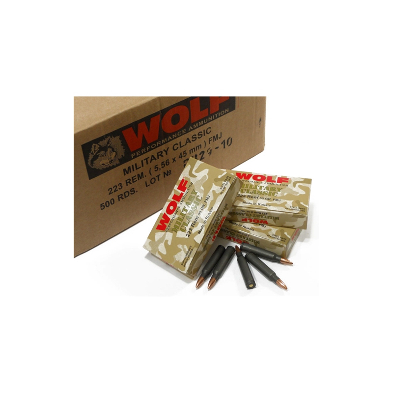 Wolf MC 223 Remington Ammo 55 Gr FMJ Steel Case Bulk