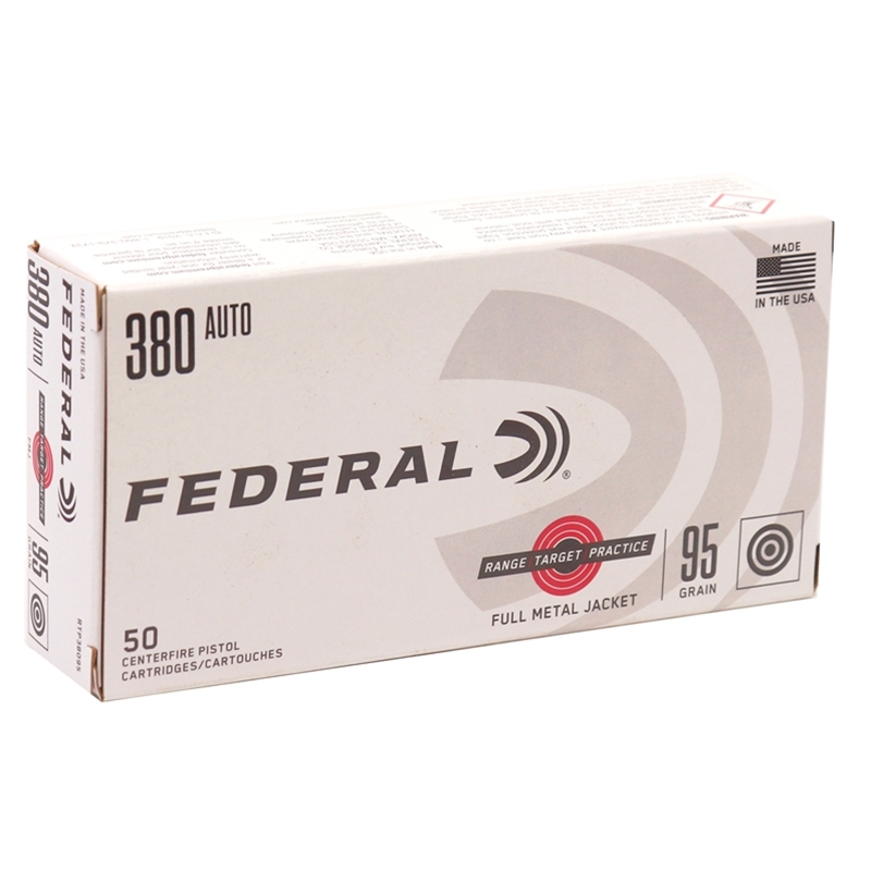 Federal Range Target Practice 380 ACP AUTO Ammo 95 Grain FMJ Federal Range Target Practice 380 ACP AUTO Ammo 95 Grain FMJ